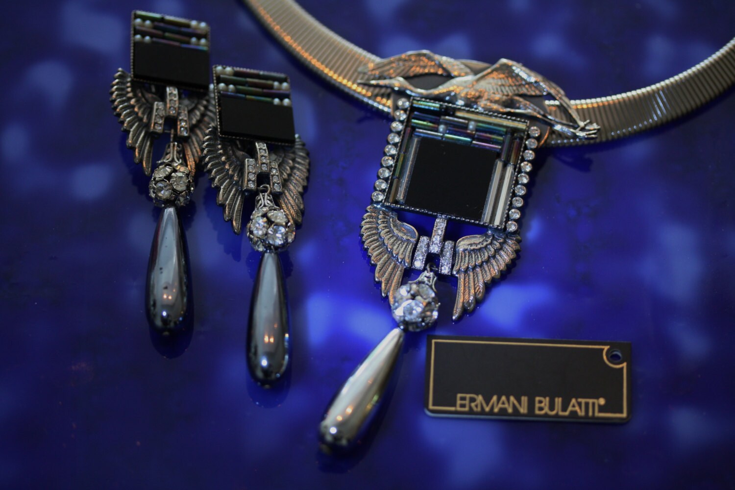 Excellent Early Ermani Bulatti Demi Choker and Dangle Clip-on Earrings ...