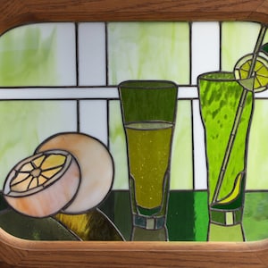 Custom One of a Kind, Stained Glass Lemonade Window, Oak Frame - Etsy