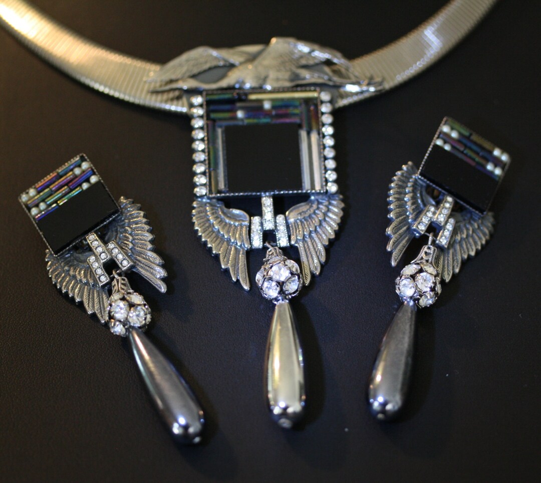Excellent Early Ermani Bulatti Demi Choker and Dangle Clip-on Earrings ...