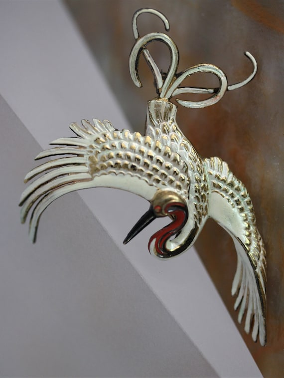 Lovely Detailed Japanese Art Nouveau Crested Crane Br… - Gem