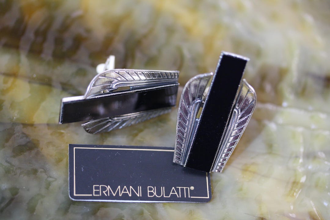 Ermani Bulatti Egyptian Revival Vintage Silver & Onyx Clip on Earrings ...