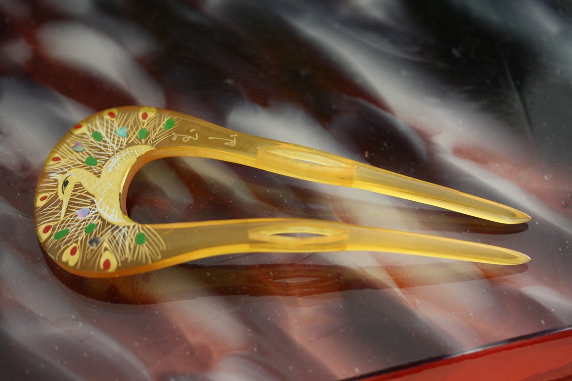 Vintage Celluloid Japanese Kanzashi Peacock Hair Comb - Etsy