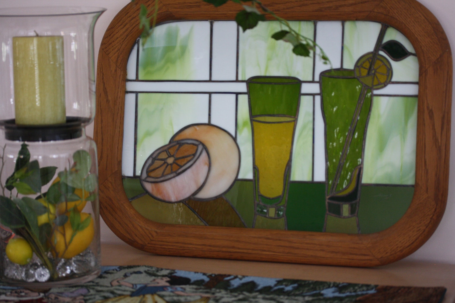 Custom One of a Kind Stained Glass Lemonade Window Oak Frame - Etsy