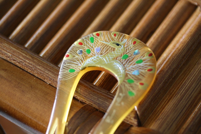 Vintage Celluloid Japanese Kanzashi Peacock Hair Comb - Etsy