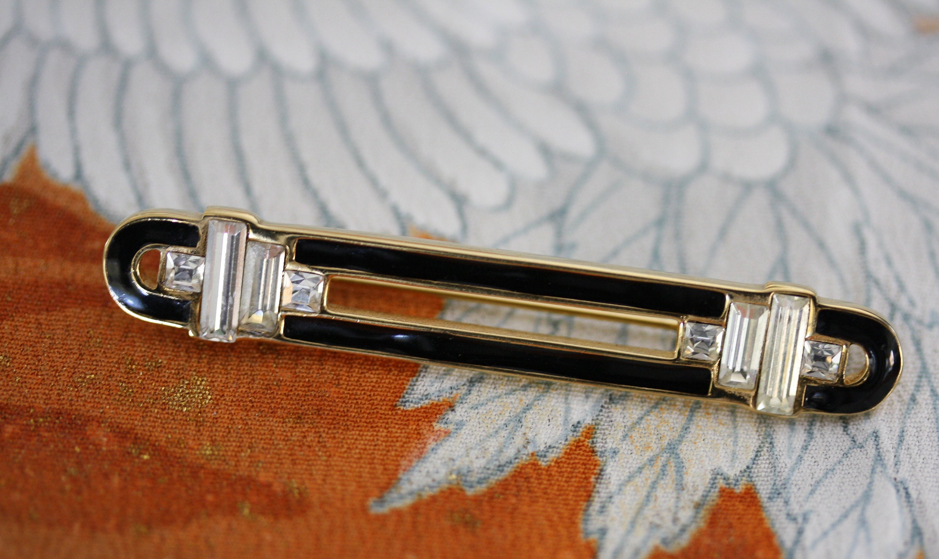 Givenchy Art Deco Black Enamel and Faceted Crystal Bar Pin Brooch - Etsy