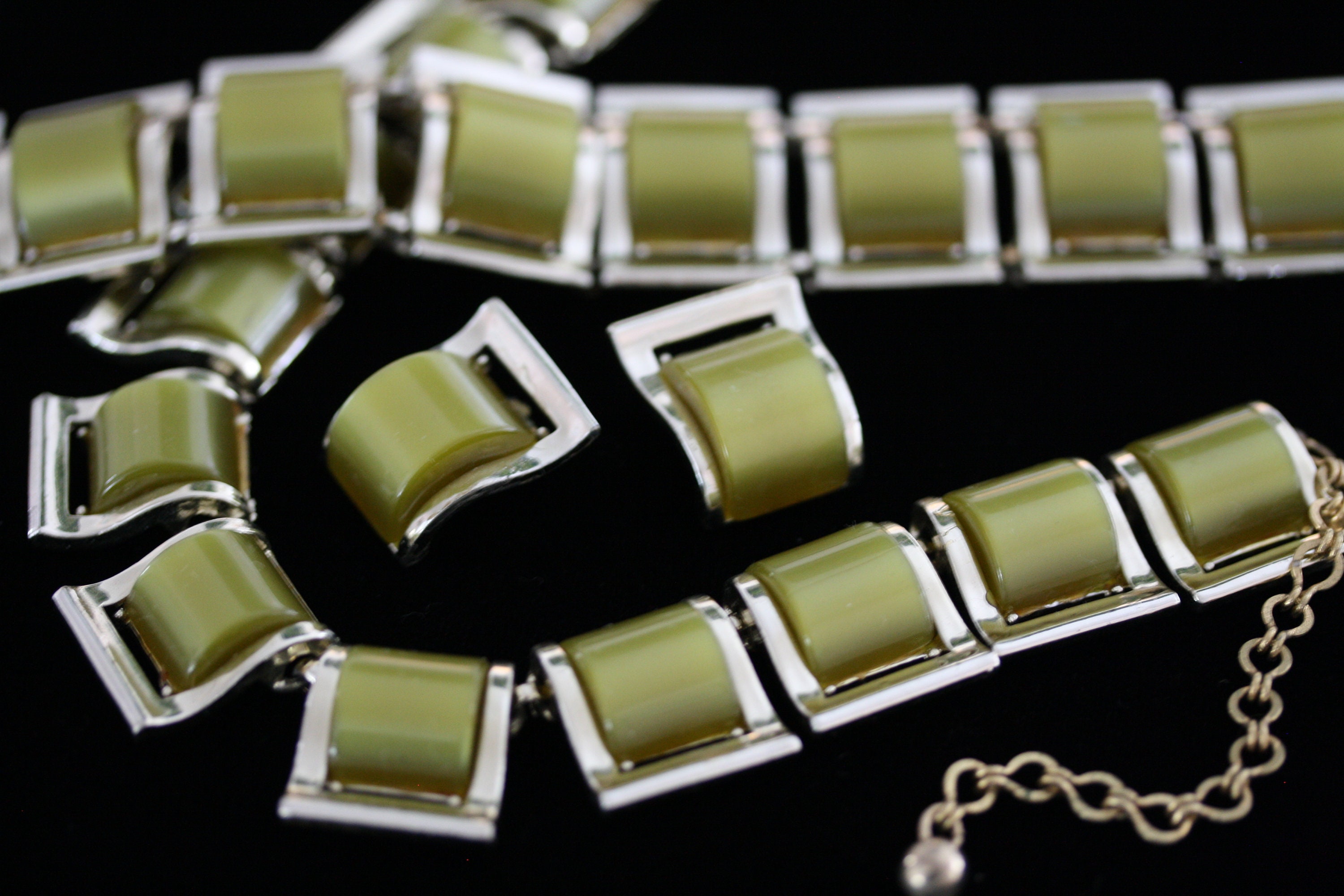 Art Deco Metallic Lime Green and Silvertone Modernist Full - Etsy
