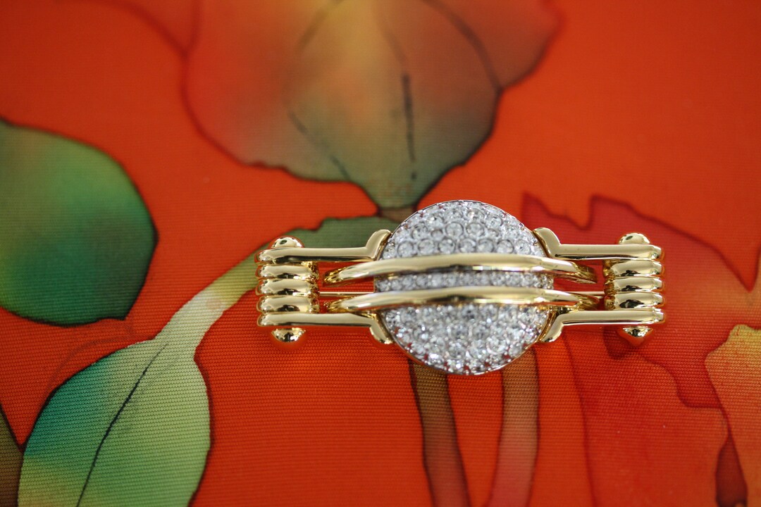 Nina Ricci Vintage Art Deco Gold and Crystal Modernist Brooch Pin - Etsy