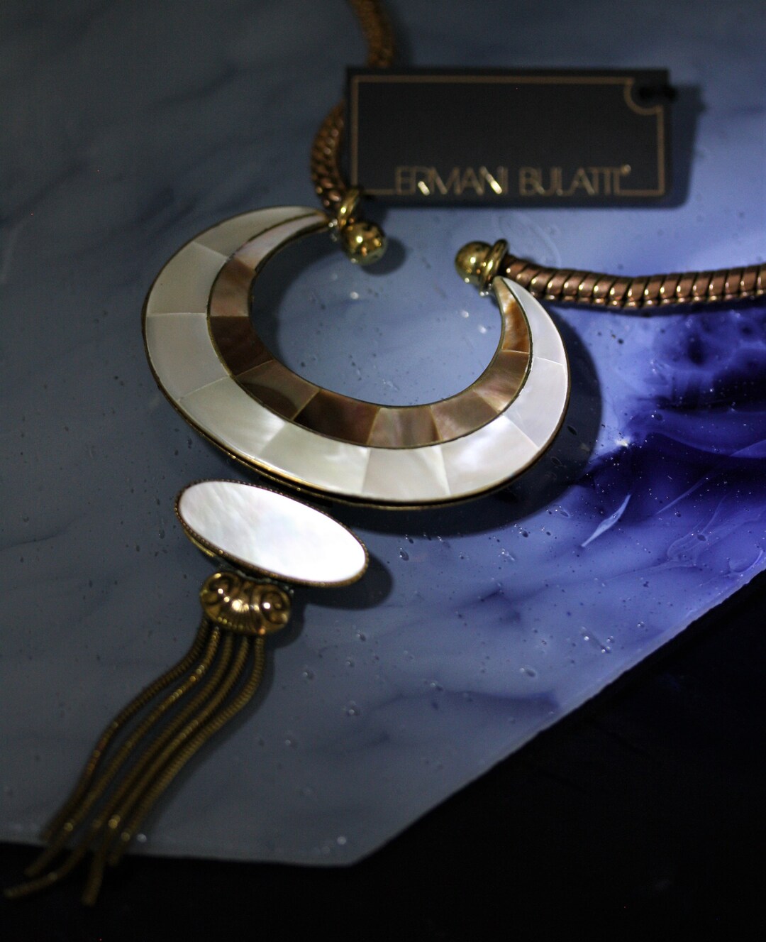 Ermani Bulatti Vintage Art Deco Modernist Mop Goldtone Snakechain Early ...