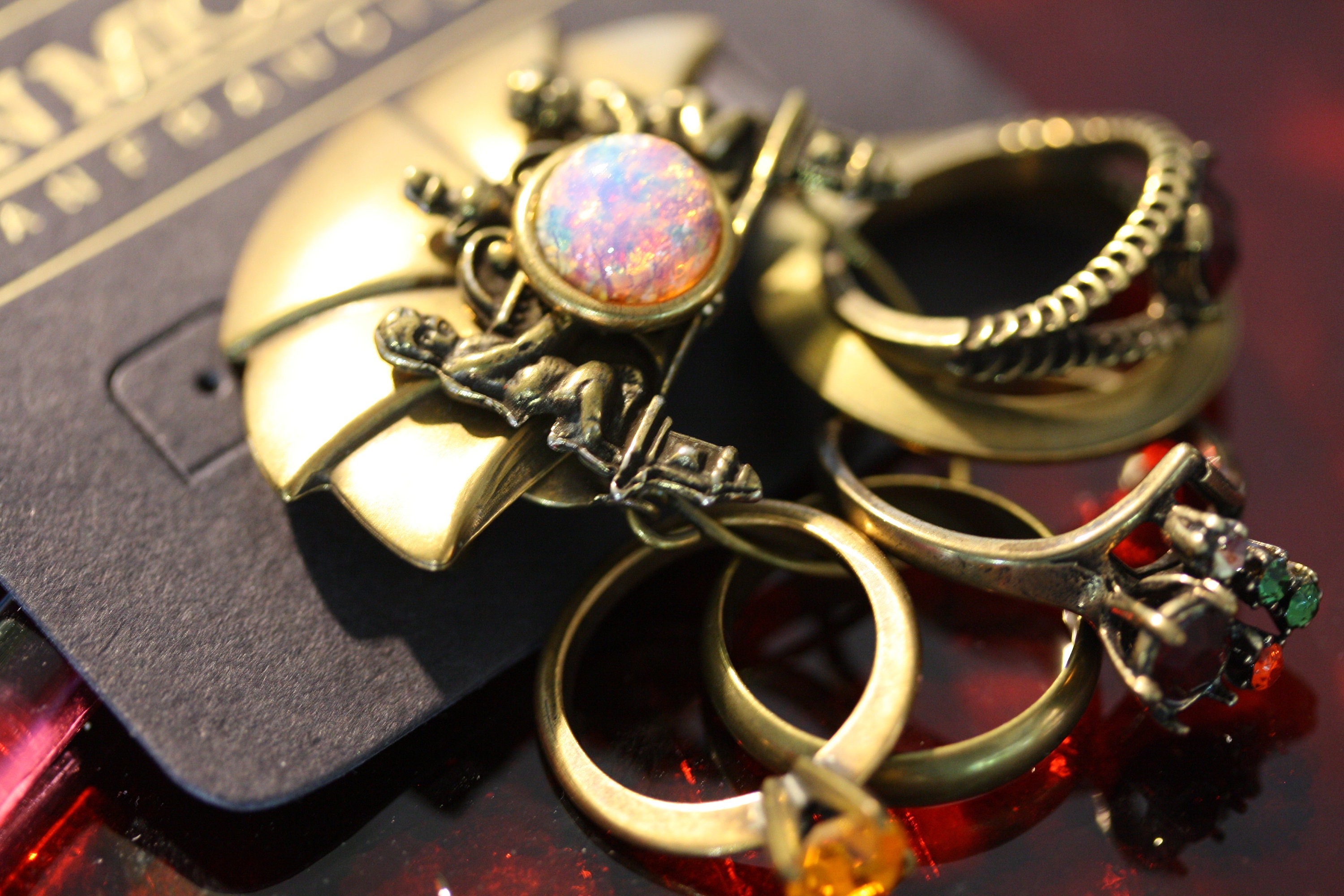 Jan Michaels San Francisco Vintage Opal Etruscan Brooch - Etsy