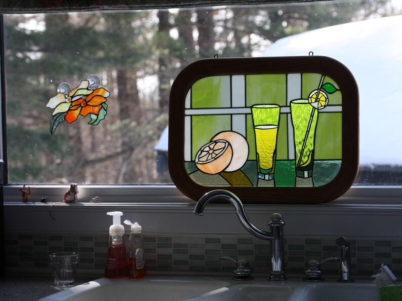 Custom One of a Kind, Stained Glass Lemonade Window, Oak Frame - Etsy