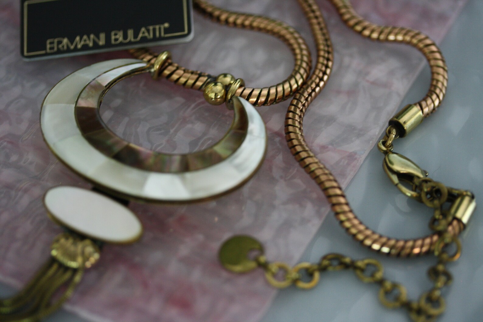 Ermani Bulatti Vintage Art Deco Modernist Mop Goldtone Snakechain Early ...
