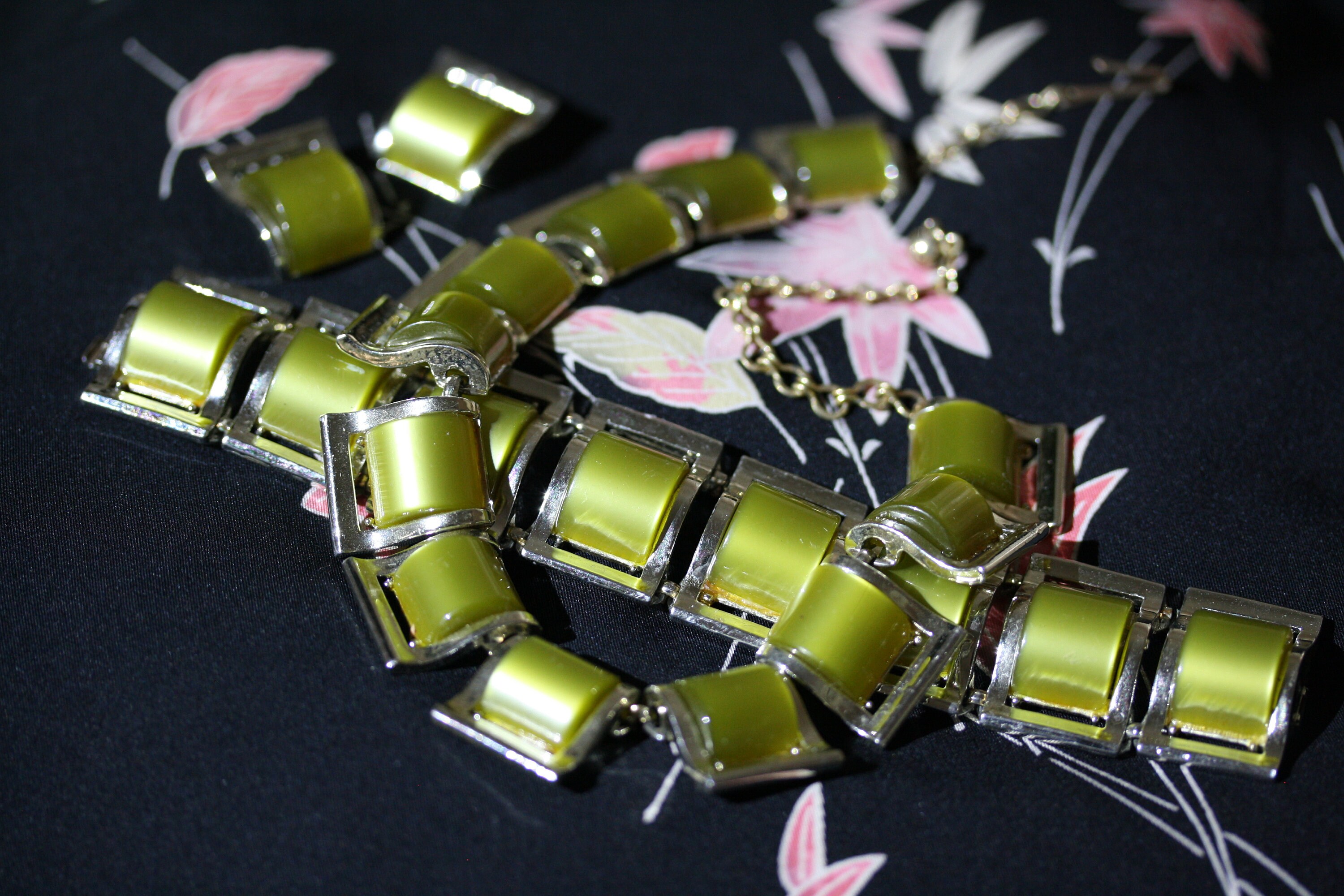 Art Deco Metallic Lime Green and Silvertone Modernist Full - Etsy