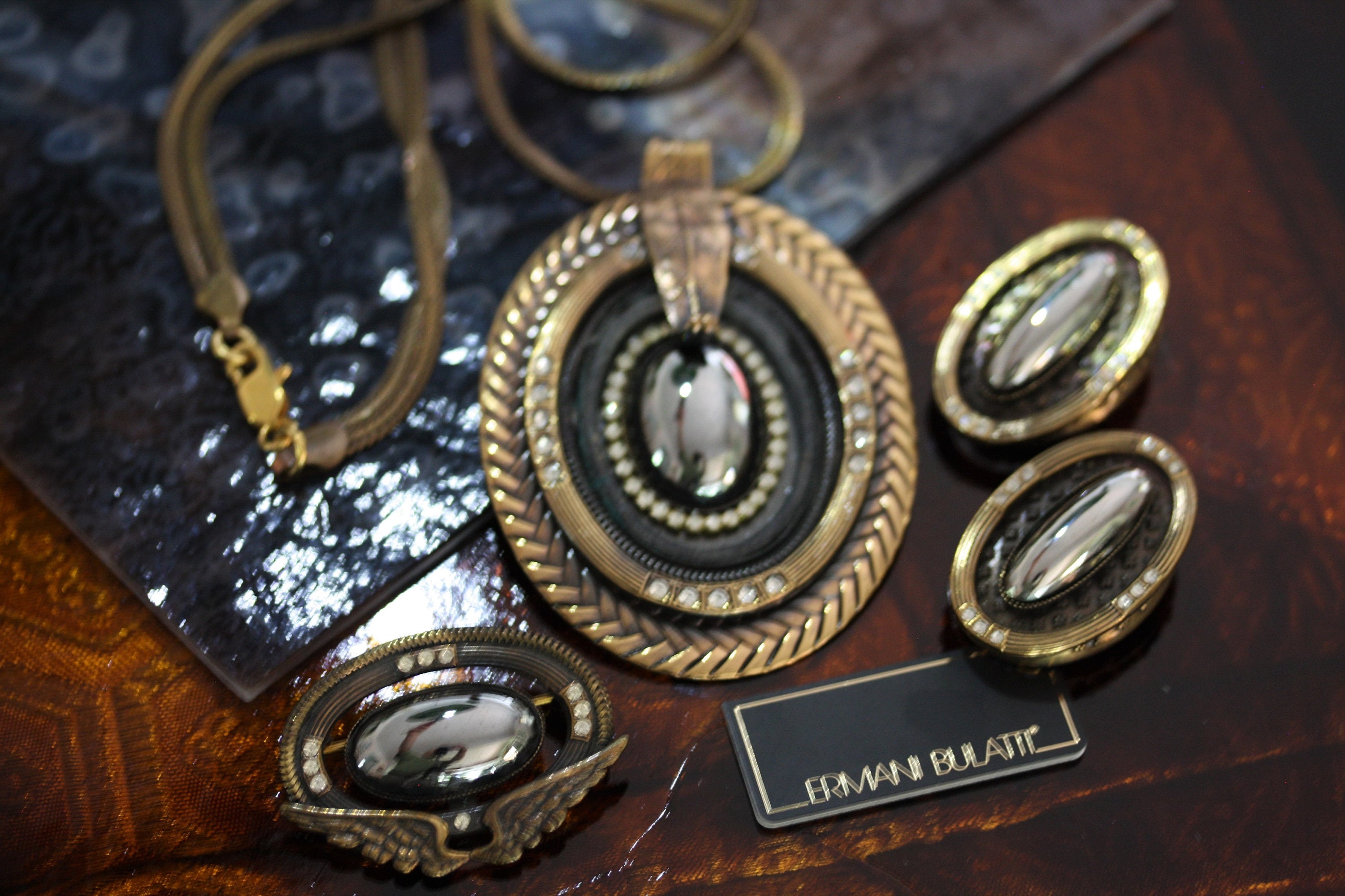 Ermani Bulatti Vintage Art Deco Parure Pendant Necklace Clip on ...