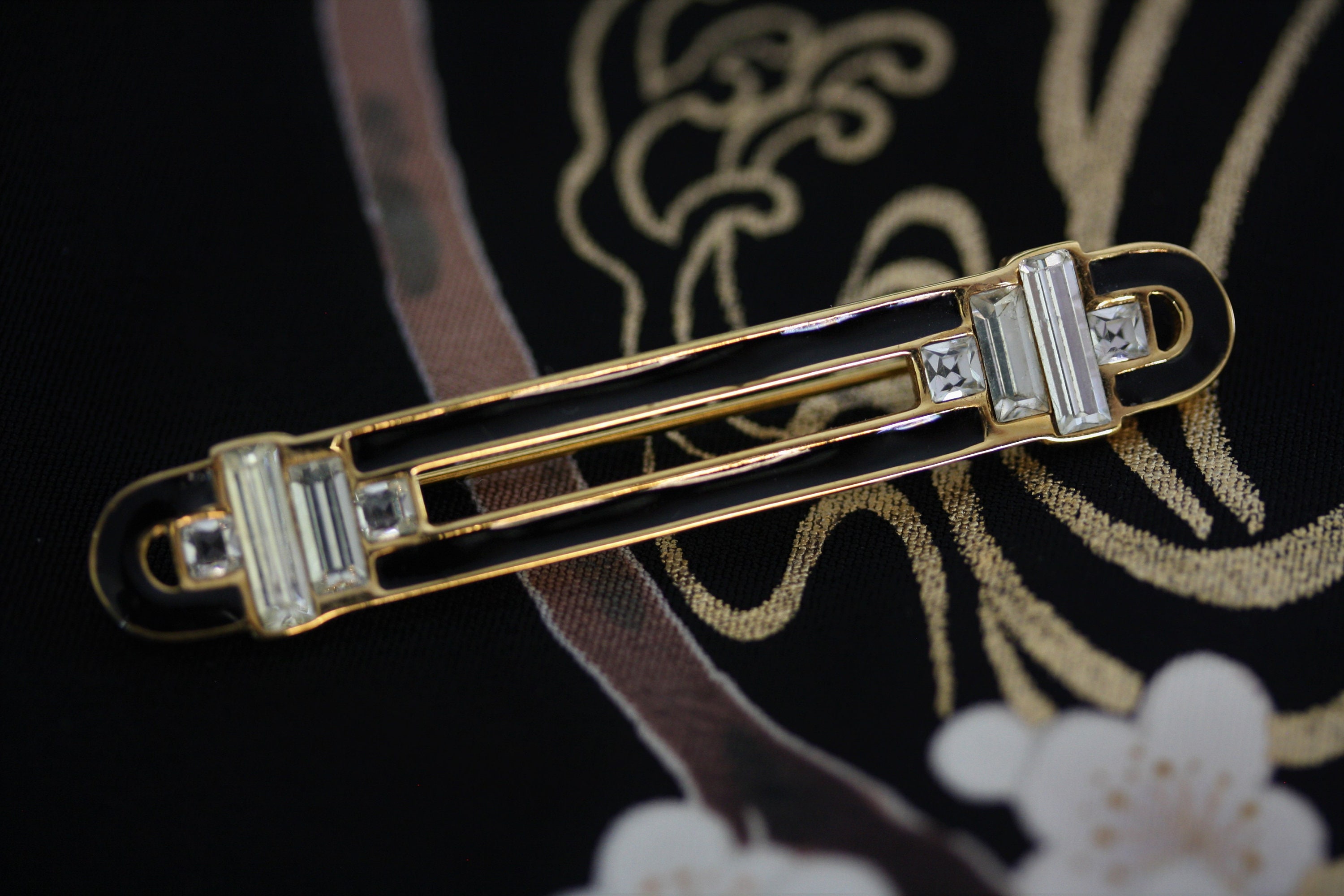 Givenchy Art Deco Black Enamel and Faceted Crystal Bar Pin Brooch - Etsy