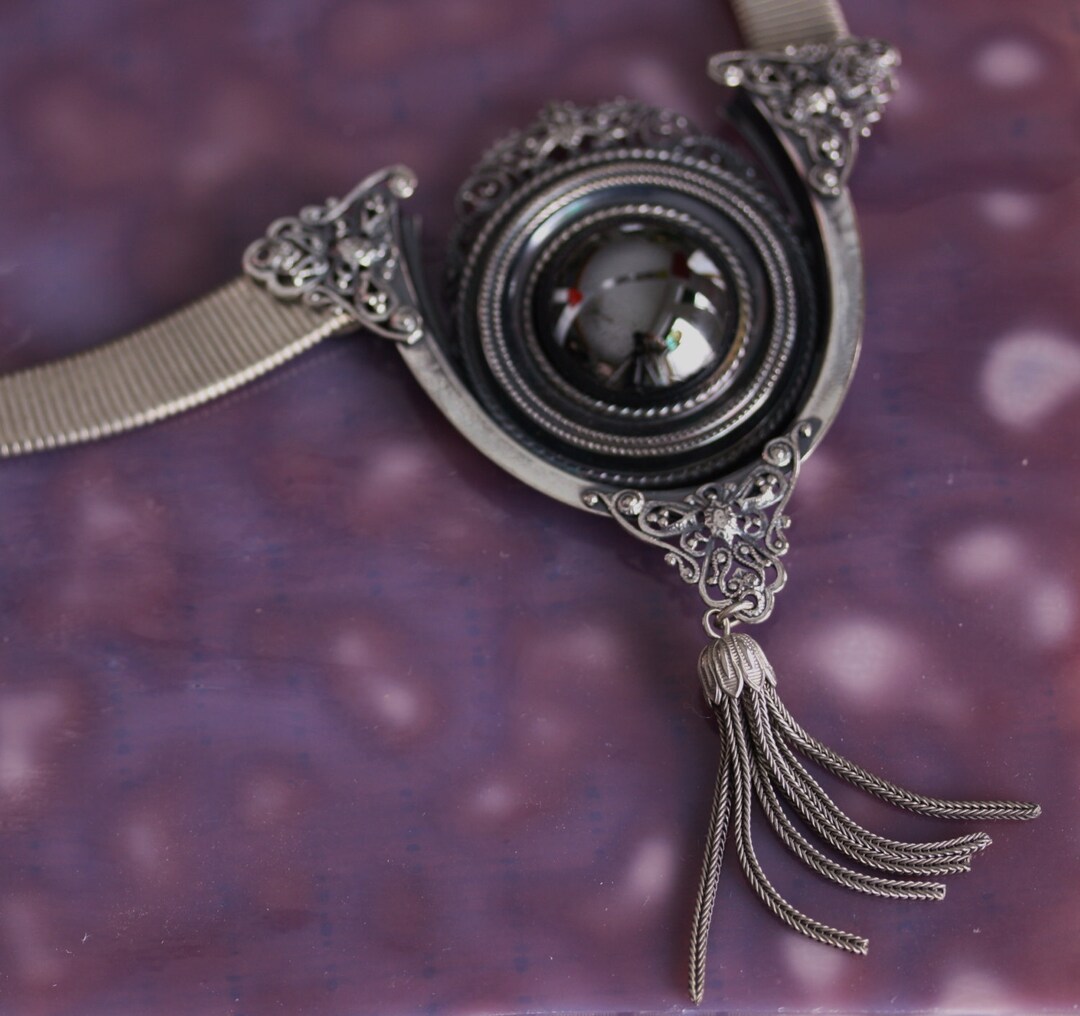 Ermani Bulatti Hematite Silver Omega Chain Vintage Downton Abbey Style ...