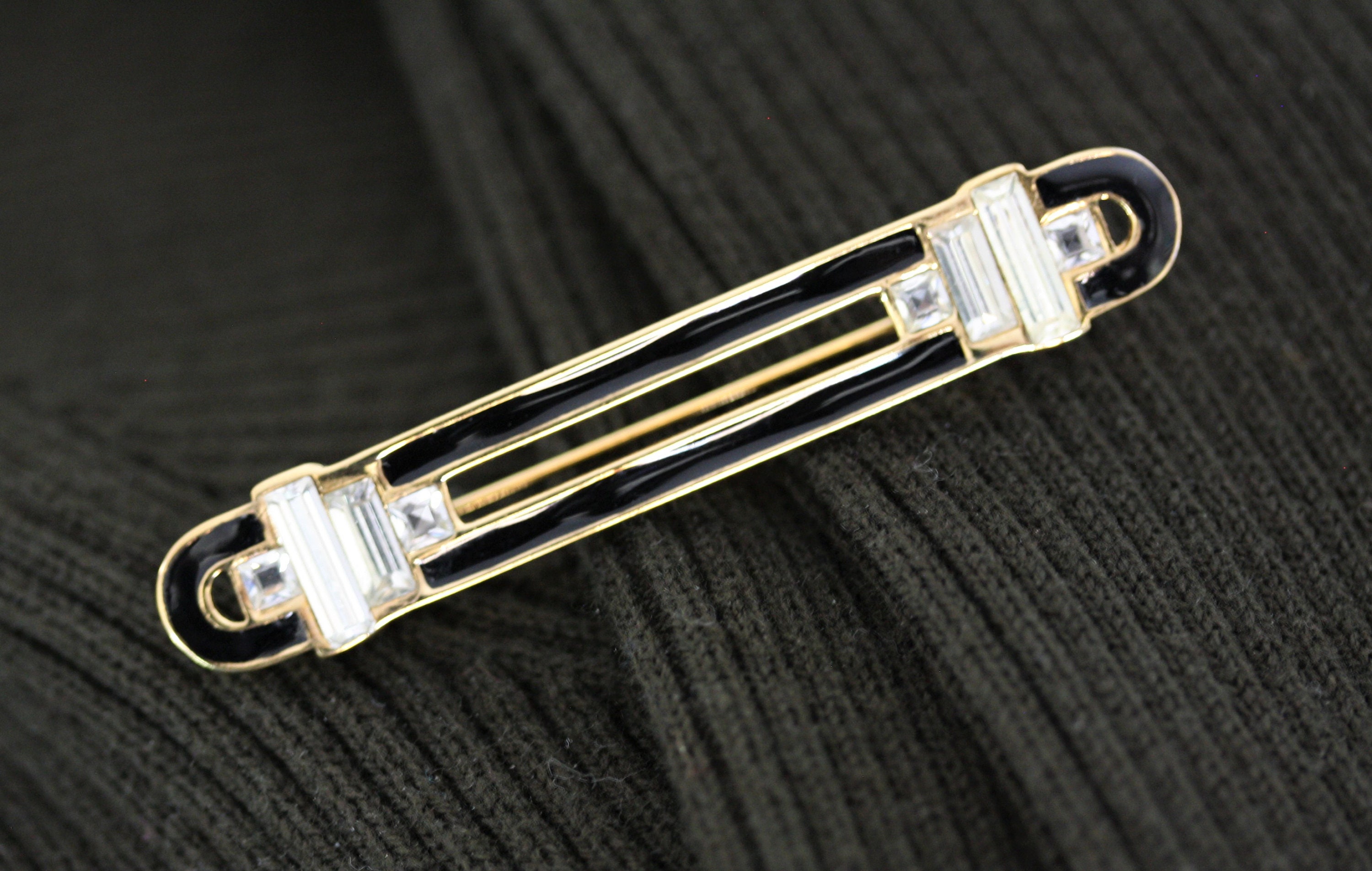Givenchy Art Deco Black Enamel and Faceted Crystal Bar Pin Brooch - Etsy