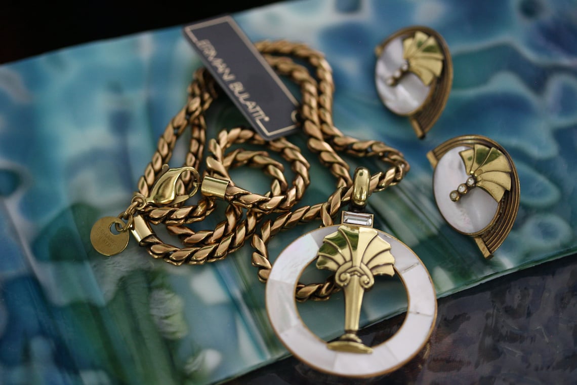 Ermani Bulatti Vintage Art Deco MOP and Goldtone Metal Jewelry Set With ...