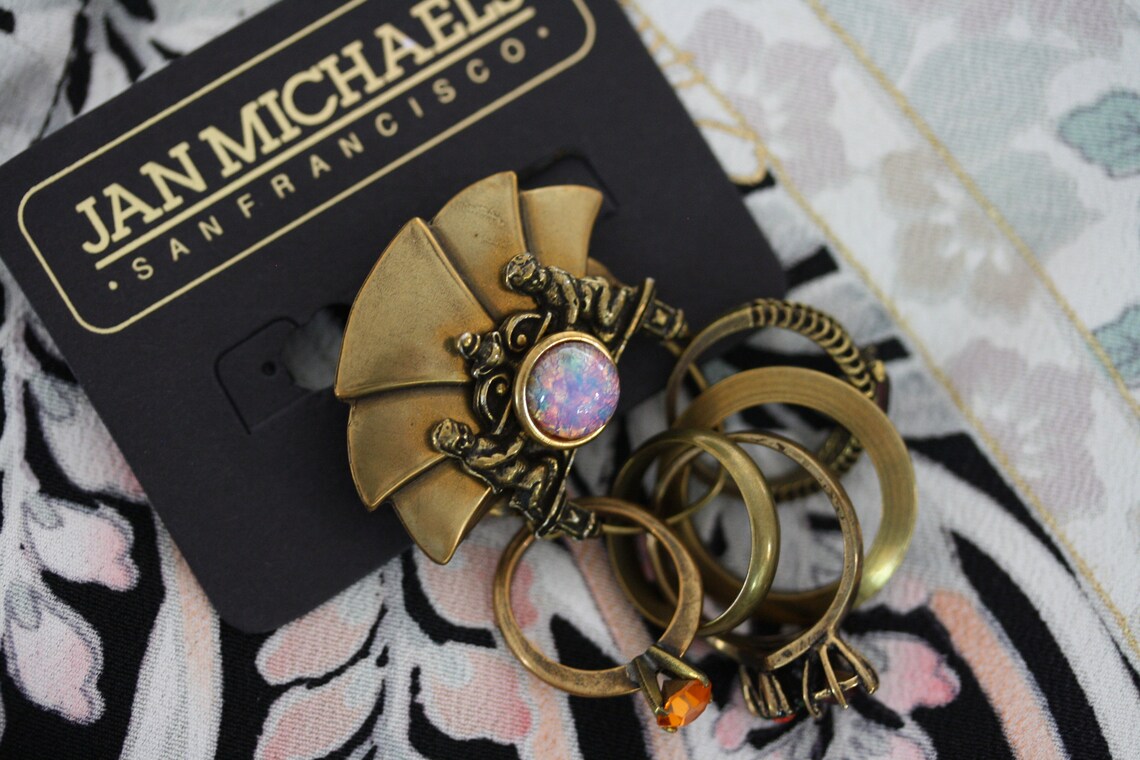 Jan Michaels San Francisco Vintage Opal Etruscan Brooch - Etsy