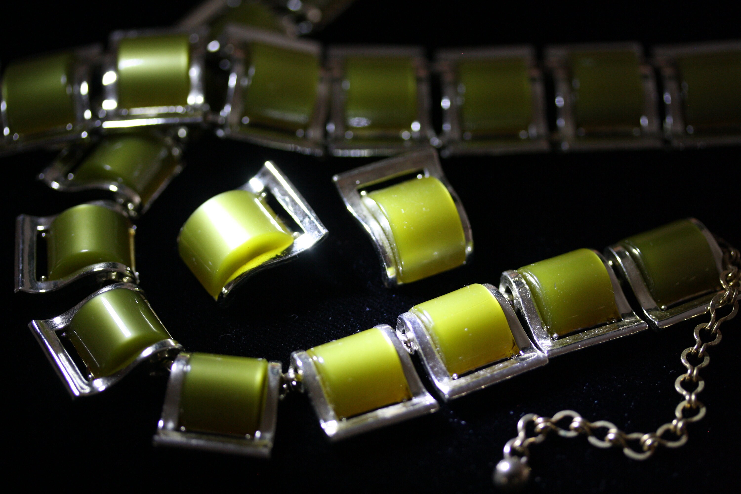 Art Deco Metallic Lime Green and Silvertone Modernist Full - Etsy