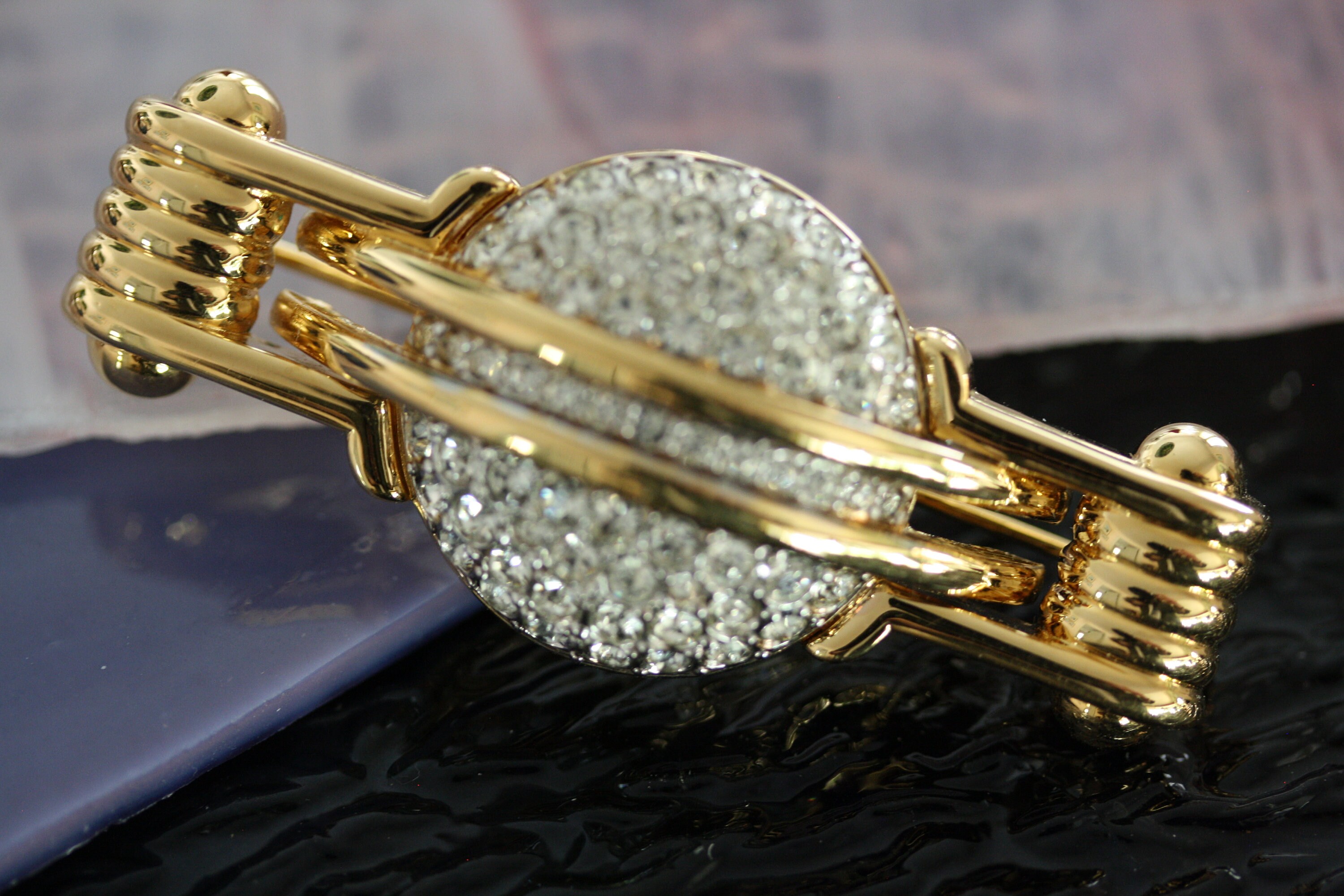 Nina Ricci Vintage Art Deco Gold and Crystal Modernist Brooch Pin - Etsy