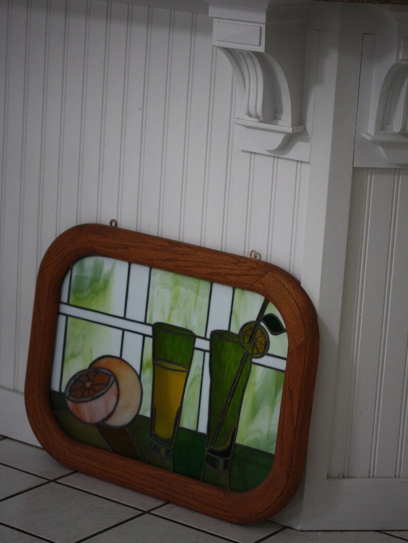 Custom One of a Kind, Stained Glass Lemonade Window, Oak Frame - Etsy