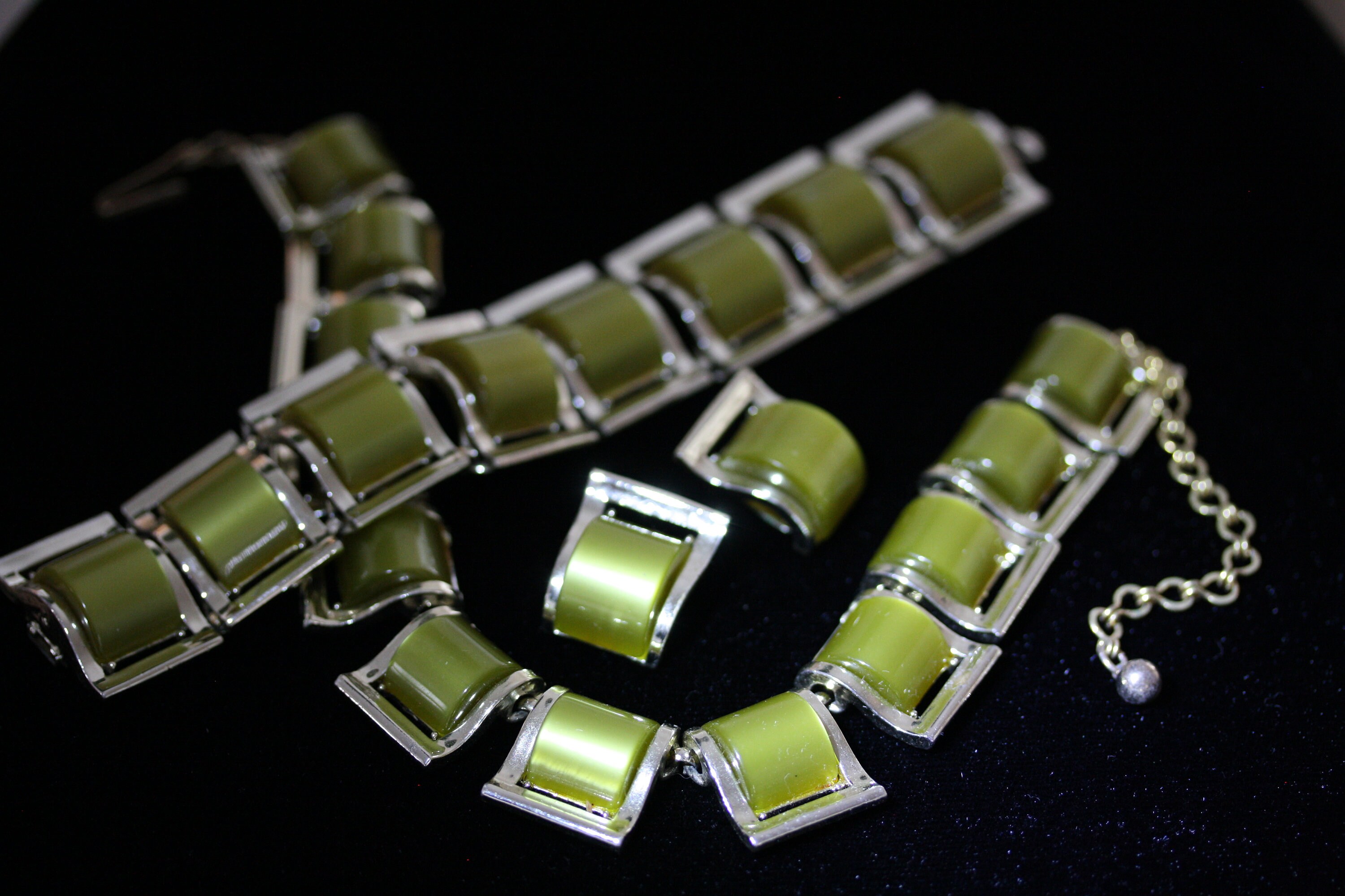 Art Deco Metallic Lime Green and Silvertone Modernist Full - Etsy