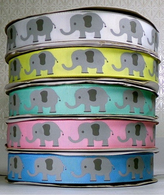 2 Yards 7 8 US Designer Gray Elephant Print Choice of Color Grosgrain Ribbon Etsy