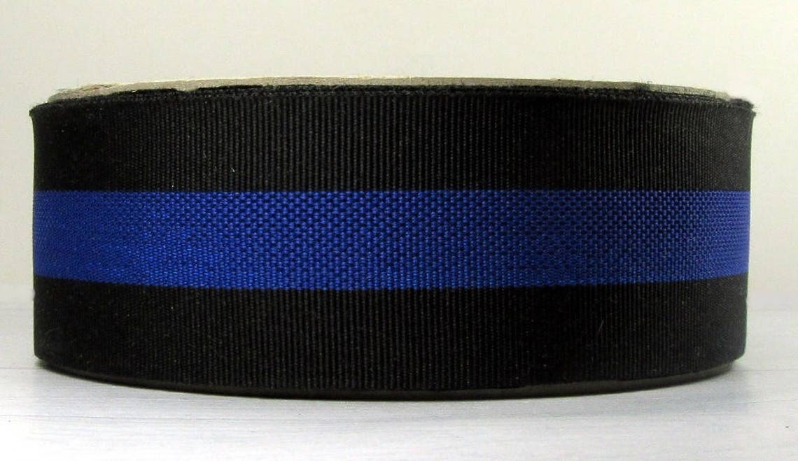 2 Yards 1.5" Thin Blue Line - Police Support Black and Metallic Blue ...