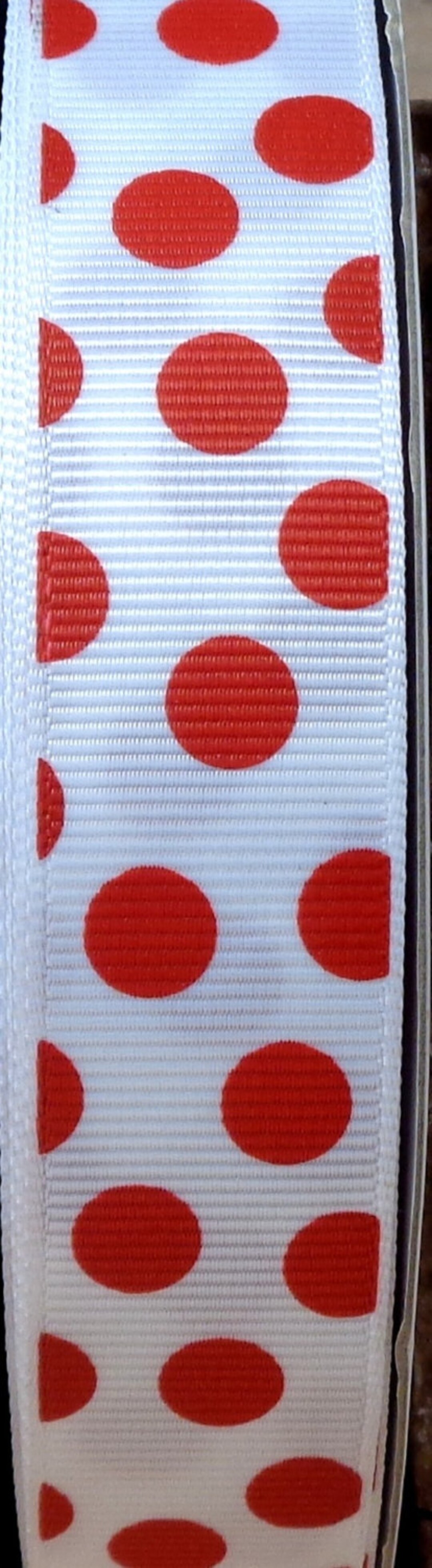 2 Yards 7/8" US Designer White W/red Funky Dot Print Grosgrain Ribbon ...