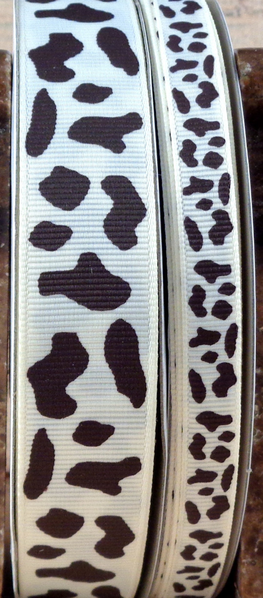 2 Yards 3/8" or 7/8" Antique White - Ivory With Brown Spot Cow Print ...