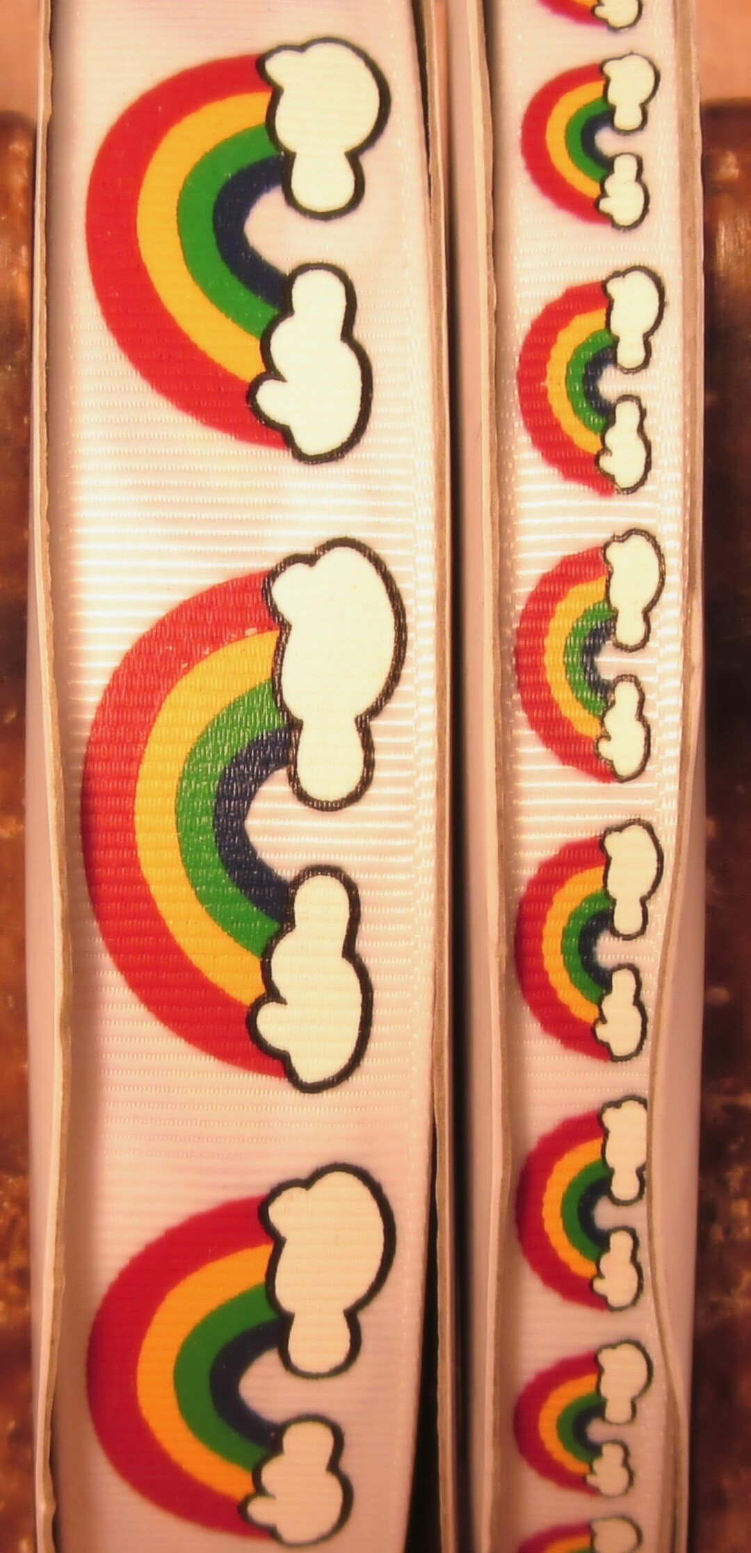 2 Yards 3/8" or 7/8" Rainbows and Clouds on White Grosgrain Ribbon - US ...