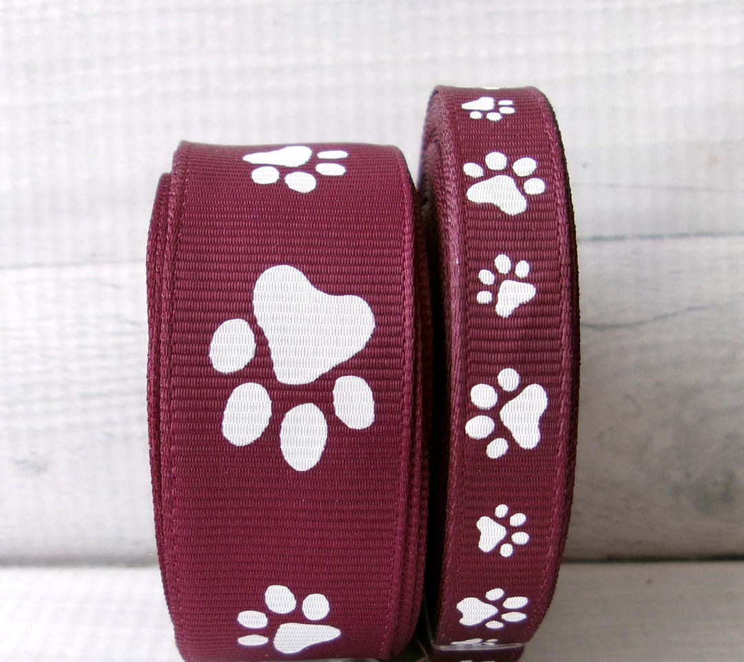 2 Yards 3/8" or 7/8" US Designer Burgundy With White Paw Print ...