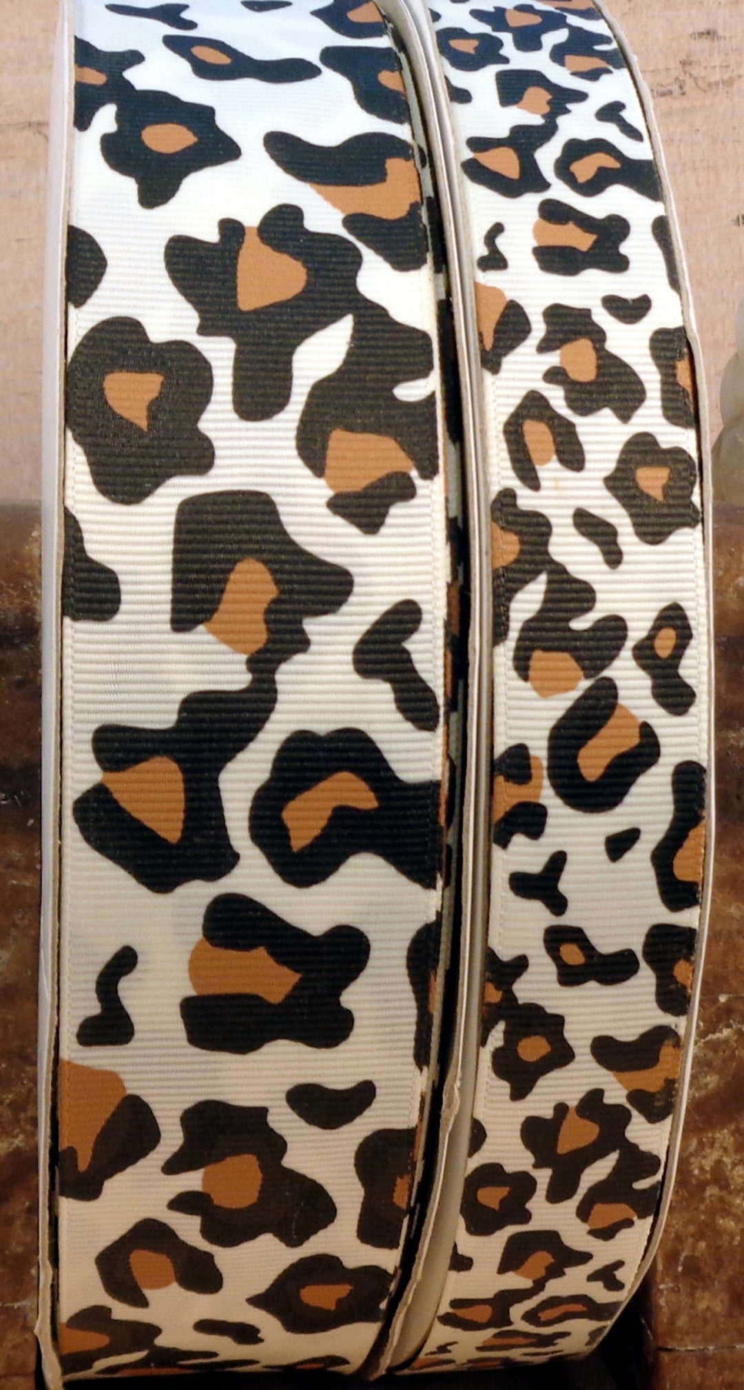 2 Yards 7/8" or 1.5" Ivory Wildcat Leopard Cheetah Print Grosgrain ...