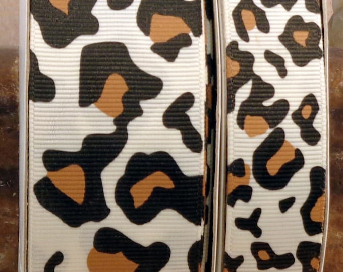 2 Yards 7/8" or 1.5" Ivory Wildcat Leopard Cheetah Print Grosgrain ...