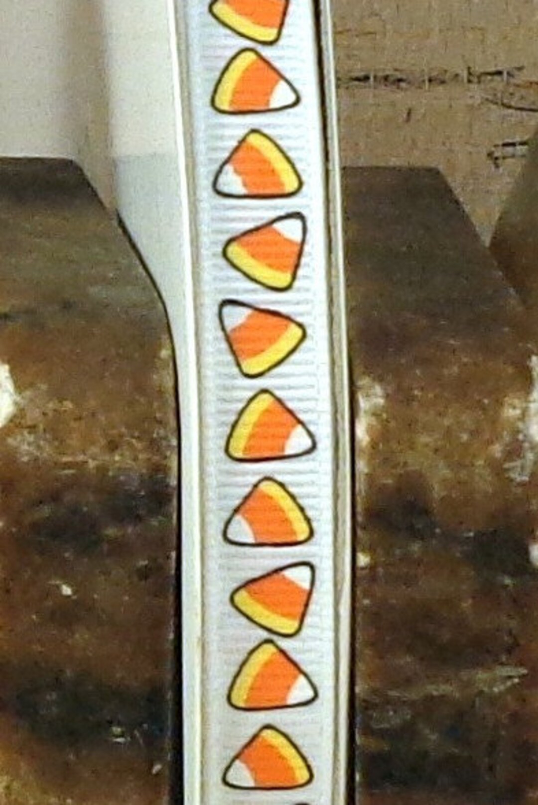 2 Yards 3/8" US Designer Halloween Candy Corn on White Grosgrain Print ...