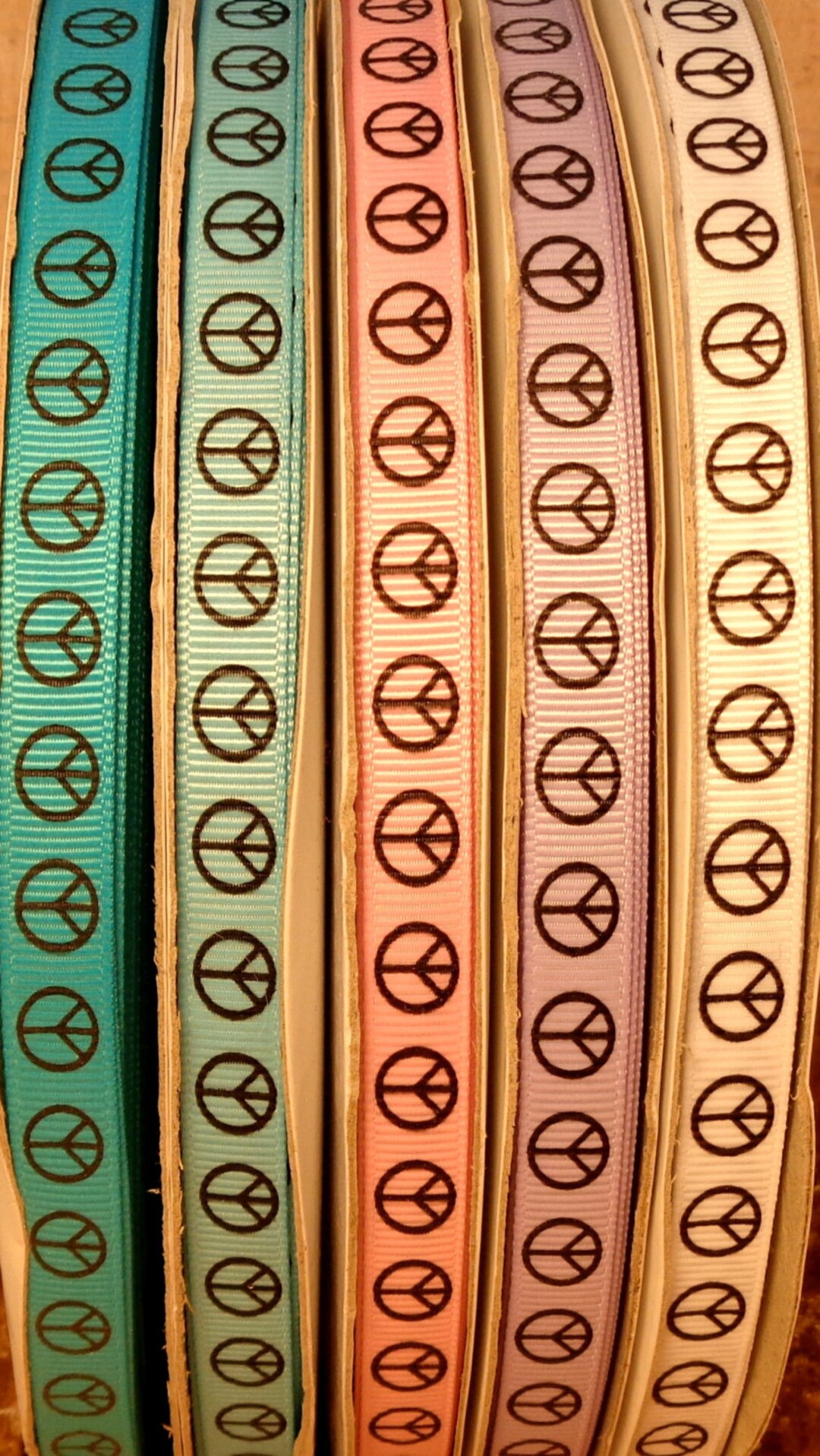 2 Yards 3/8" US Designer Peace Sign Print Grosgrain Ribbon - Your ...