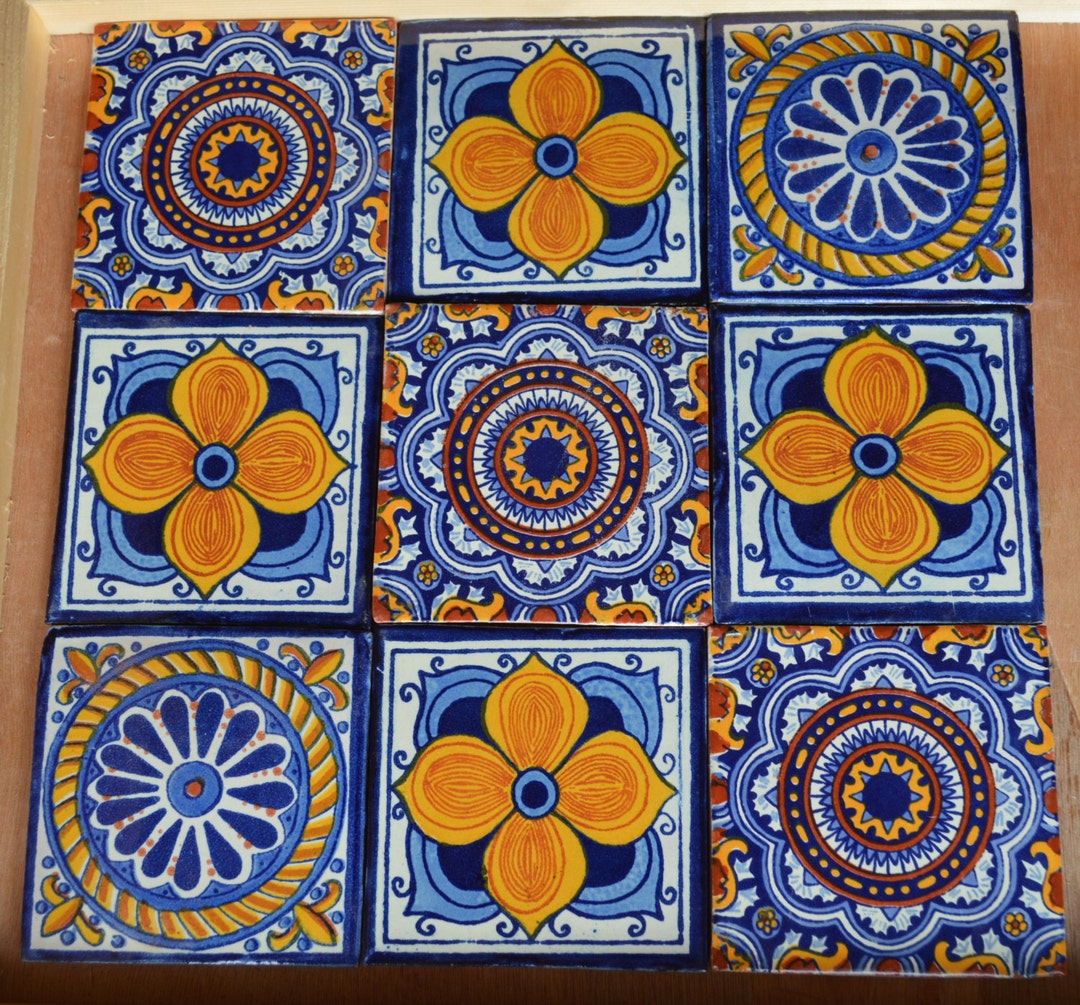 9 Mexican Talavera Tiles Hand-painted 4 "x 4" - Etsy