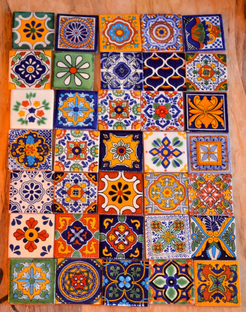 35 Mexican Talavera Tiles / Hand Painted 2 x 2 - Etsy
