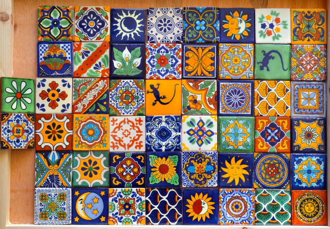 50 Mexican Talavera Tiles Handmade- Hand Painted 2 "x 2" - Etsy