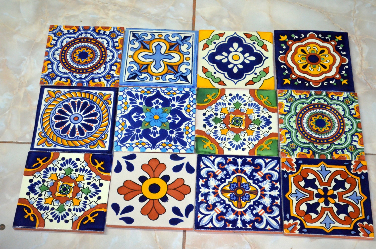 12-mexican Talavera Tiles With Mix Design. Hand Made-hand - Etsy
