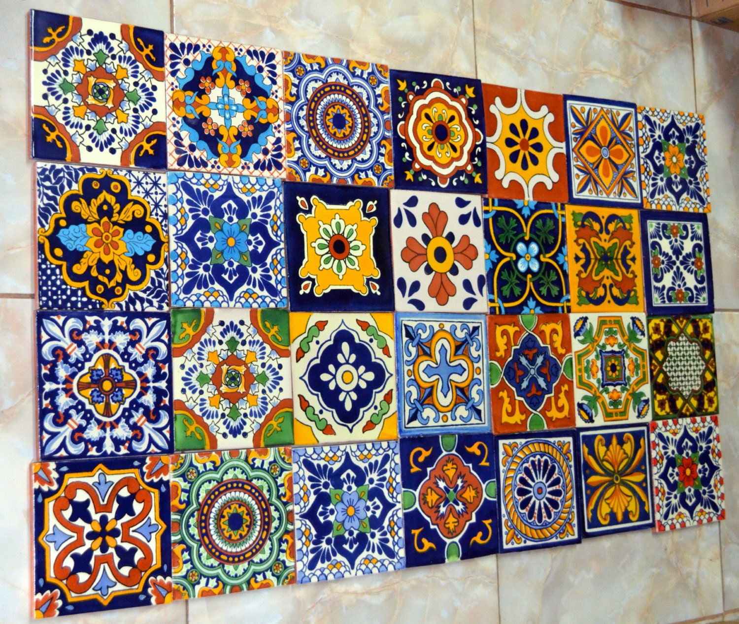 40-mexican Talavera Tiles With Mix Design. Hand Made-hand - Etsy