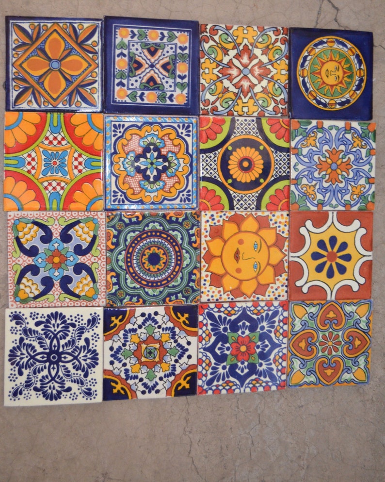 16 Mexican Talavera Tiles Handmade Hand Painted 4 x - Etsy