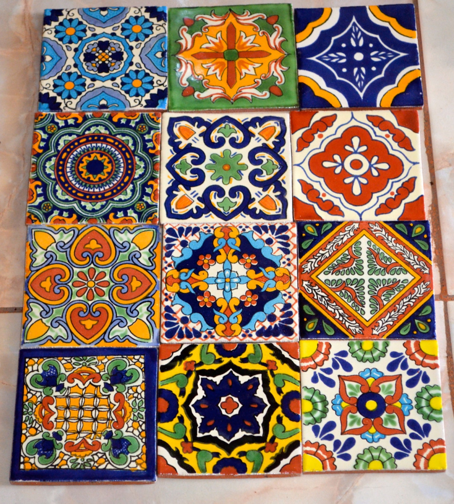 12 Mexican Talavera Tiles Hand-painted 4 x 4 - Etsy