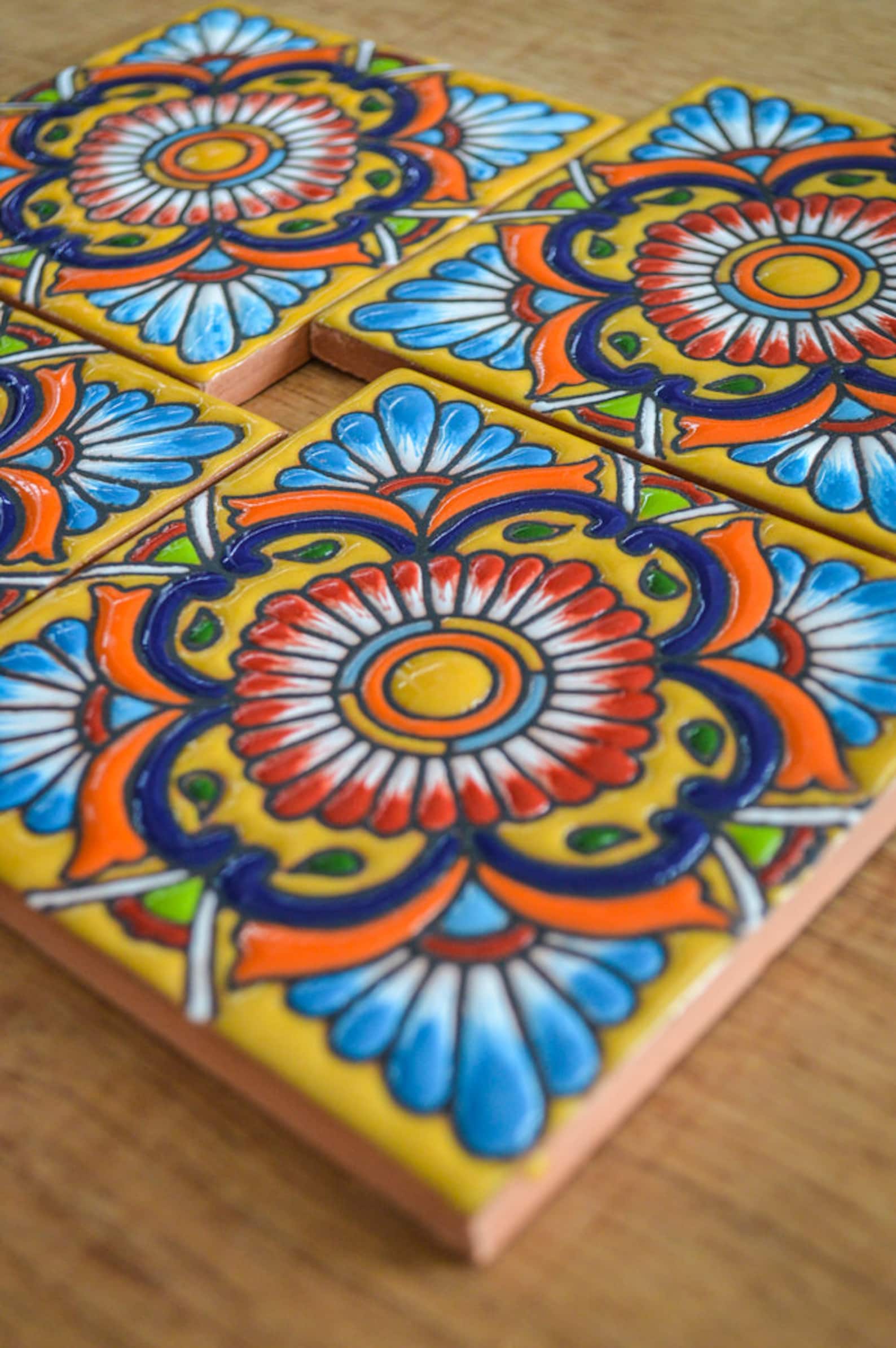 10 Mexican Talavera Tiles Handmade- Hand Painted 4 "x 4" - Etsy