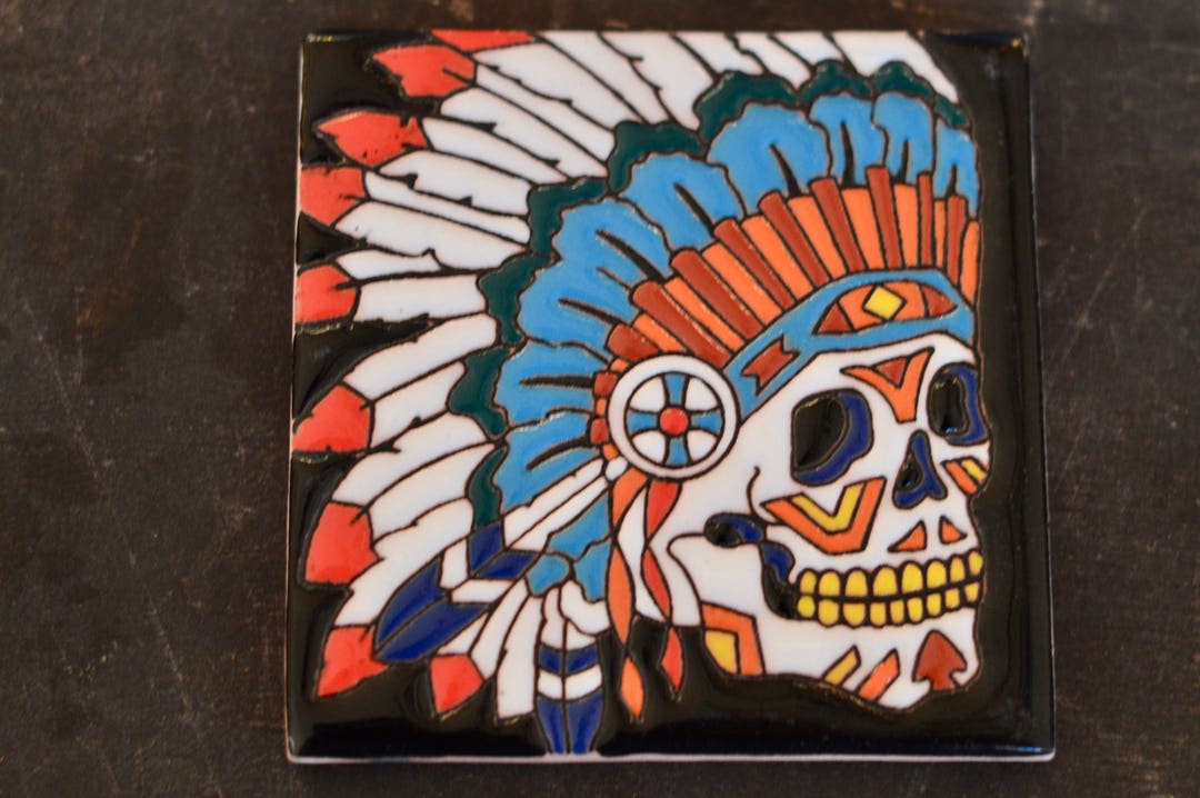 Talavera Tile- Day of the Dead / Catrín Indian Apache - Etsy