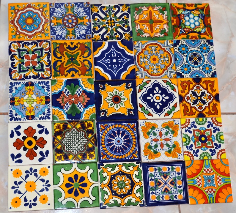 25 azulejos mexicanos. Pintados a mano 4x4" - Etsy España