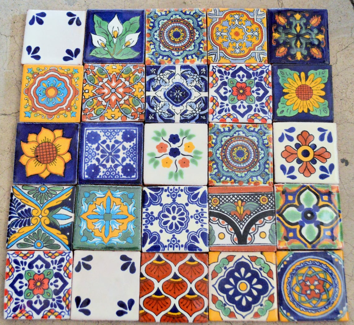 25 Mexican Talavera Tiles Handmade Hand Painted 2 x - Etsy