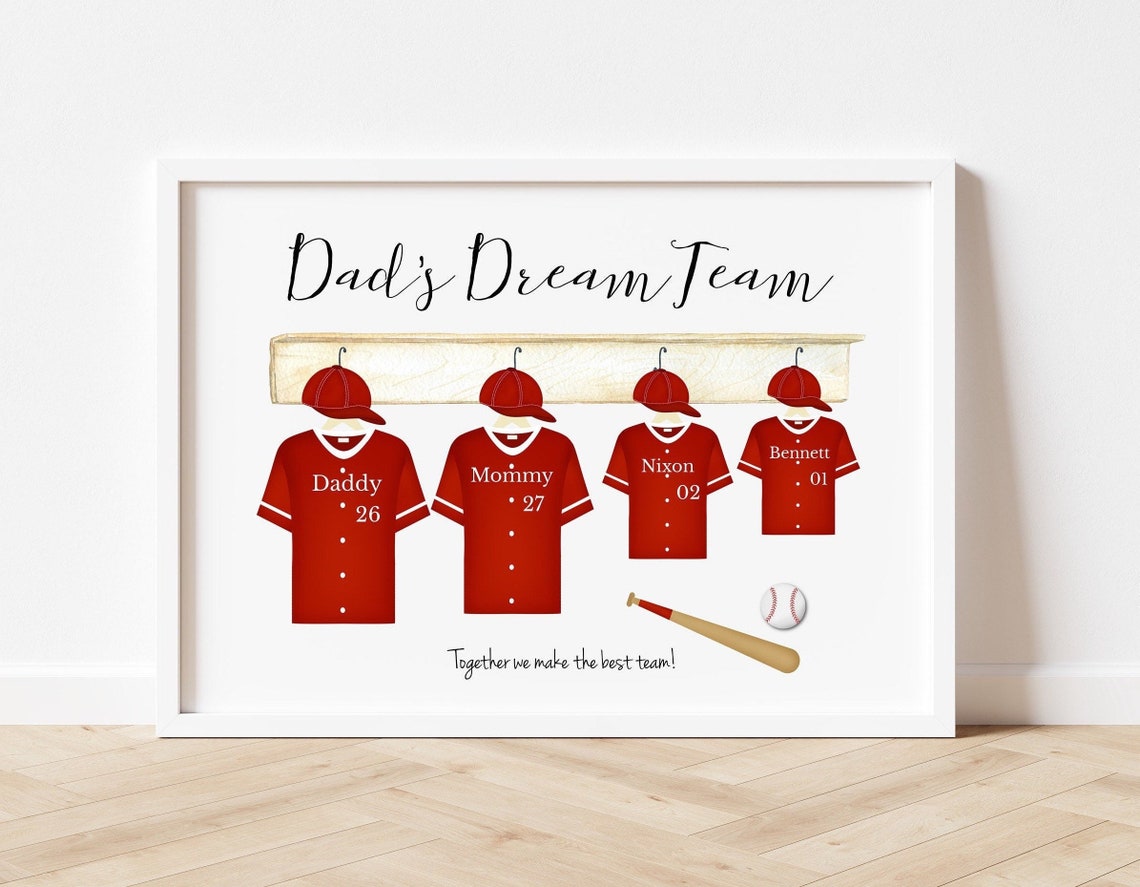 Dad's Dream Team Personalised Family Baseball Print - Etsy UK