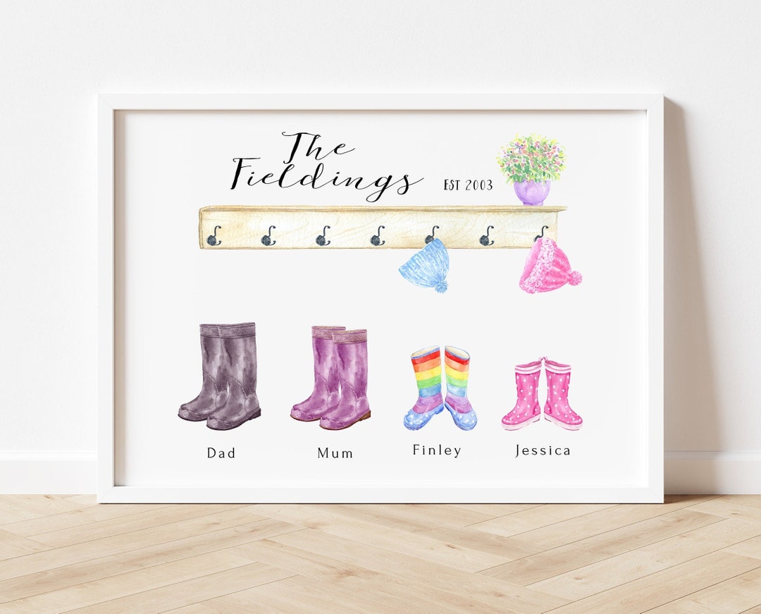 Welly Family Print, Personalised Family Boots Print, Wellie Boot ...