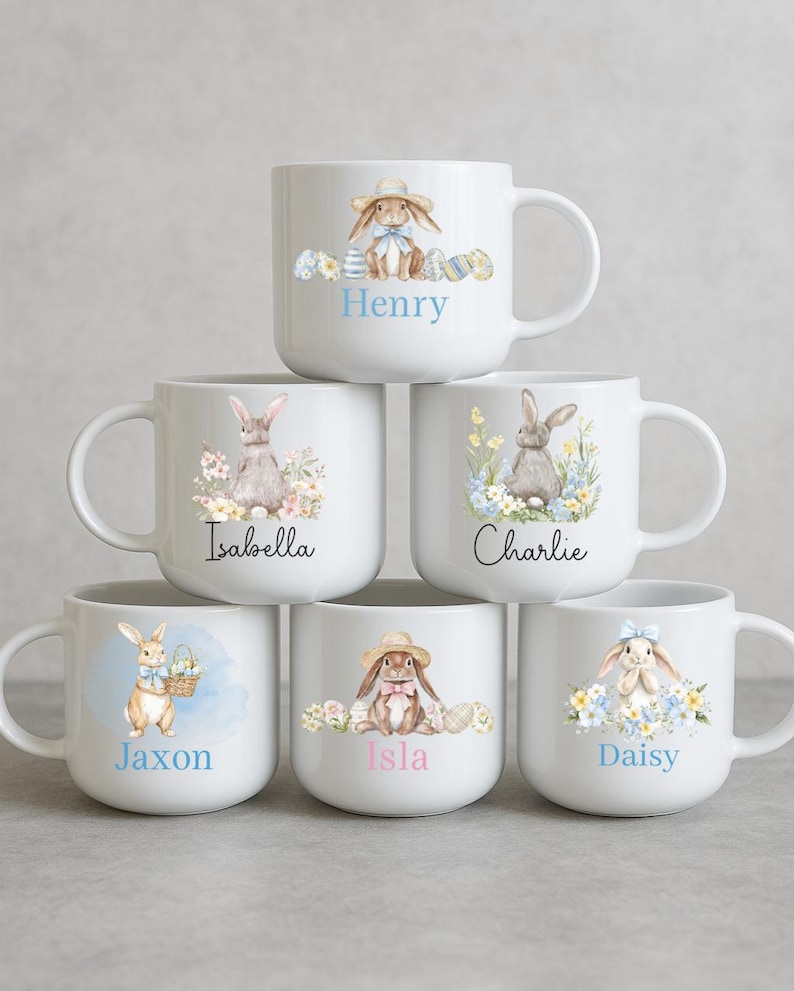 Personalised Kids Easter Bunny Mug, Unbreakable Plastic Cup, Easter ...